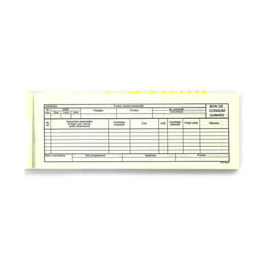 Bon de consum, format 1/2 A4, orientare vedere, 100 file - Papetaria Tudor